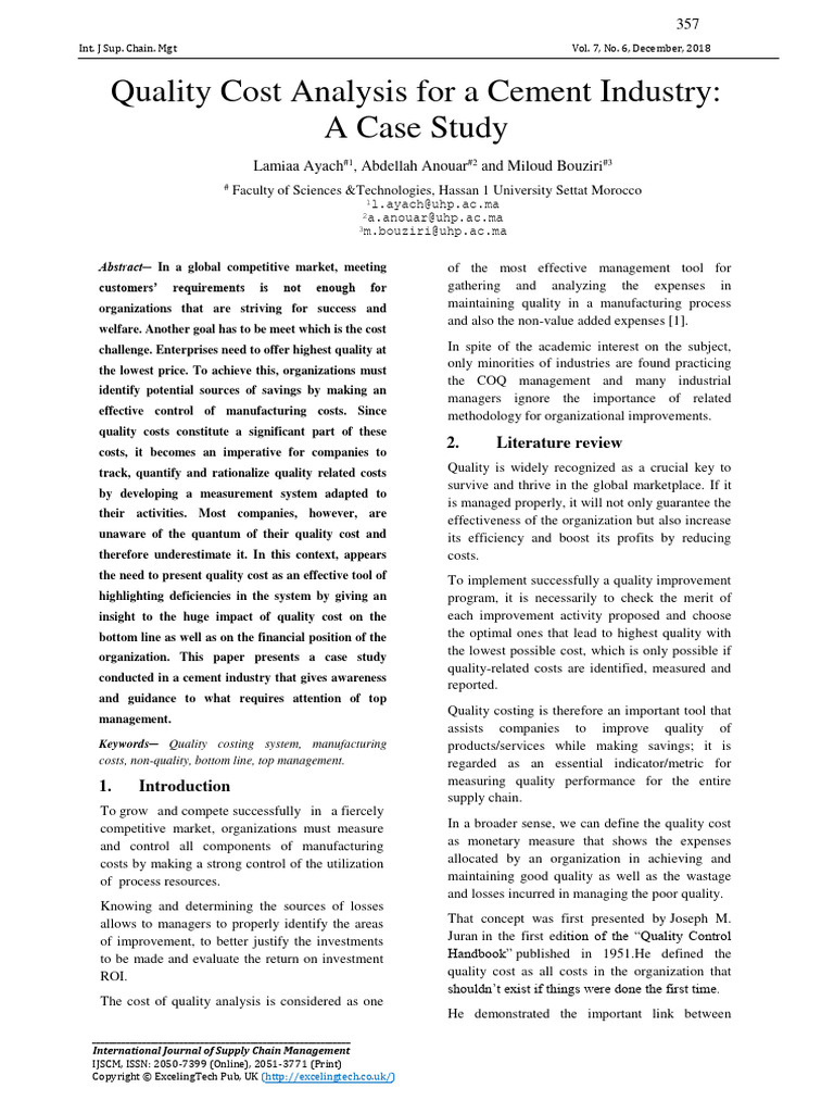 Quality Cost Analysis For A Cement Indus | PDF | Return On Investment ...