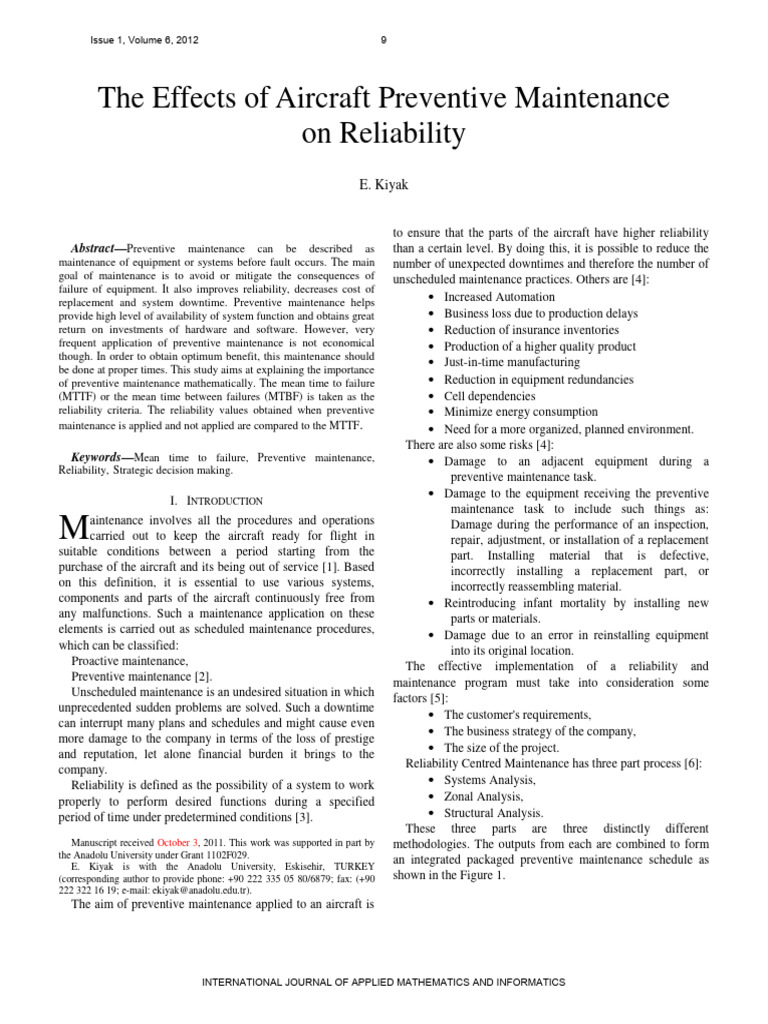 The Effects Of Aircraft Preventive Maint Pdf Probability