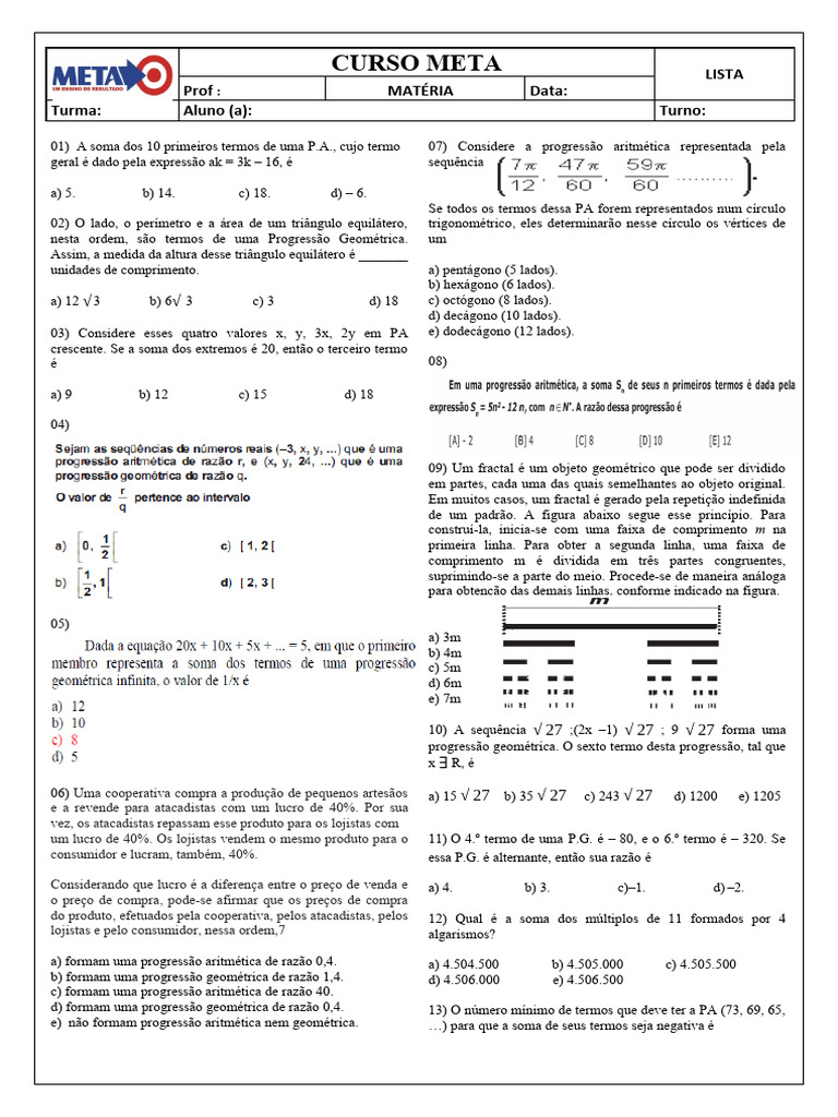 Matemática Pa e PG | PDF | Triângulo | Polígono