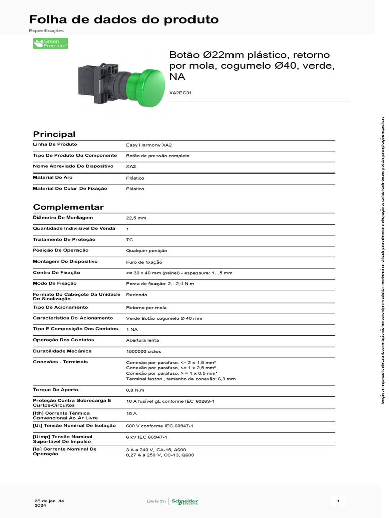 Schneider Electric Easy-Harmony-XA2 XA2EC31 | PDF | Eletricidade | Engenharia Elétrica
