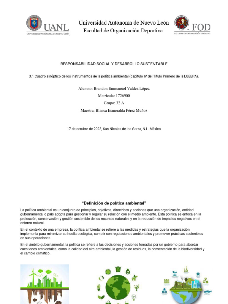 3.1 Cuadro Sinóptico de Los Instrumentos de La Política Ambiental (Capítulo IV Del Título ...