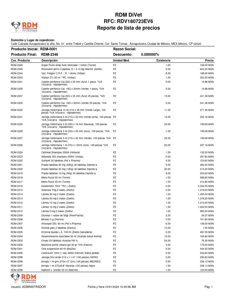 RDM Lista de Precios Medico Provisional Enero 2024 | PDF