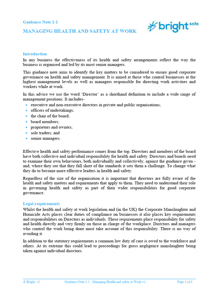 GDN 1-1 The Management of Health and Safety At Work | PDF | Occupational Safety And Health ...