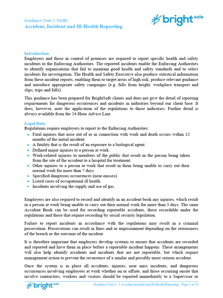 GDN 1-3 (GB) Accident Incident and Ill Health Reporting | PDF ...