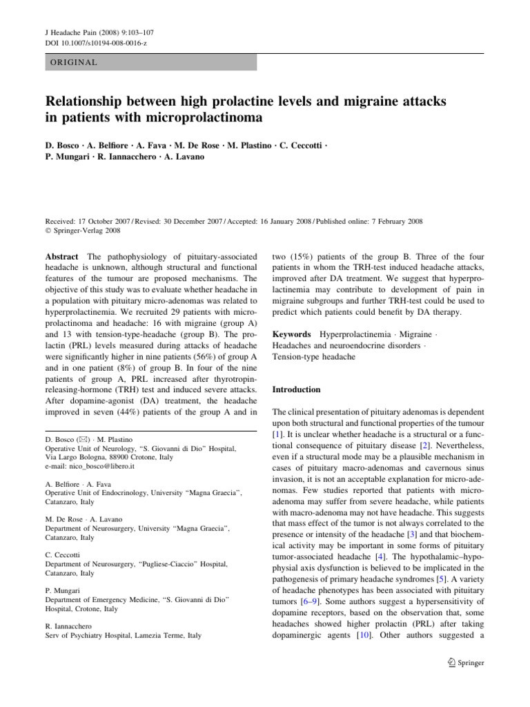 Relationship Between High Prolactine Lev | PDF | Headache | Thyroid Stimulating Hormone