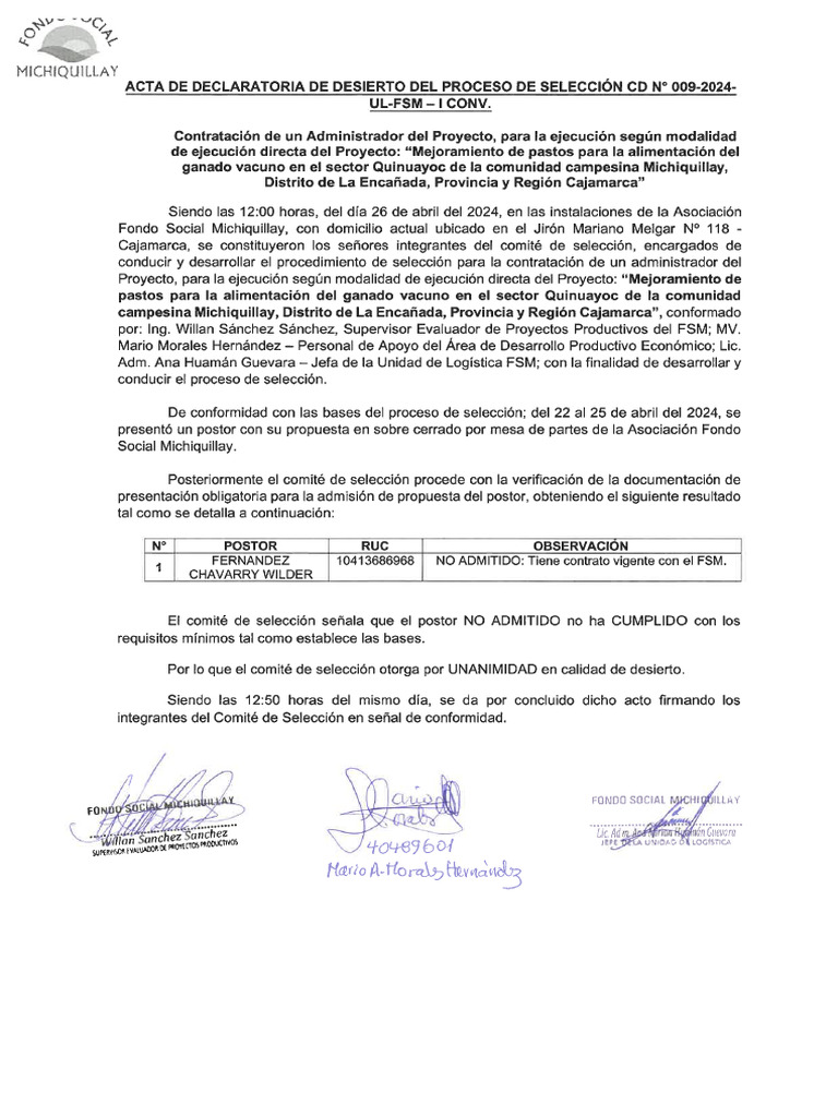 Acta de Declaratoria de Desierto | PDF