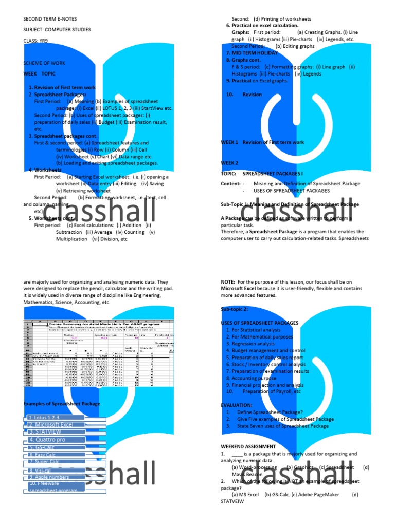 Microsoft Excel 3. Statview 4. Quattro Pro 5. GS-Calc: 1. Lotus 1-2-3 ...