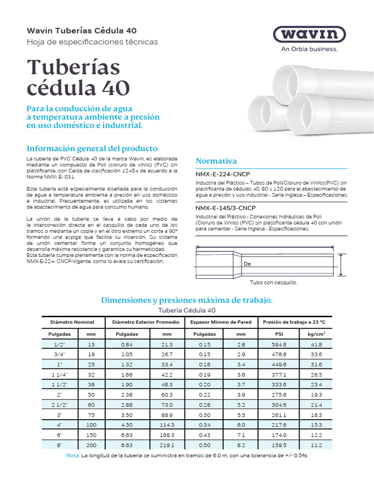 8 - Ficha Técnica Ced 40 Tuberías | PDF | Cloruro de polivinilo ...