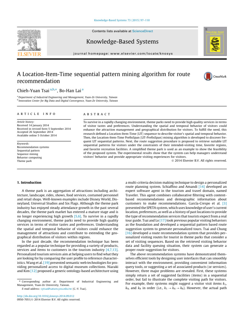 LIT Pattern Mining for Route Recommendations | PDF | Tourism | Computing