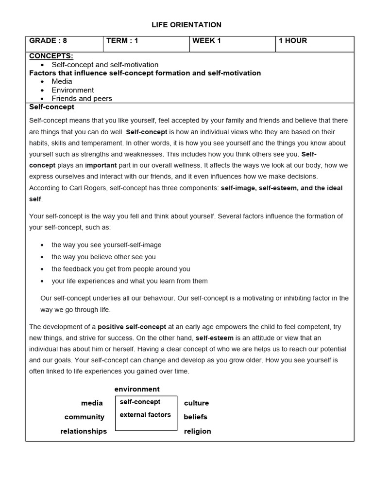 Grade 8 - 2024 Term 1 Week 1-3 WORKSHEETS | PDF | Self Concept | Self ...