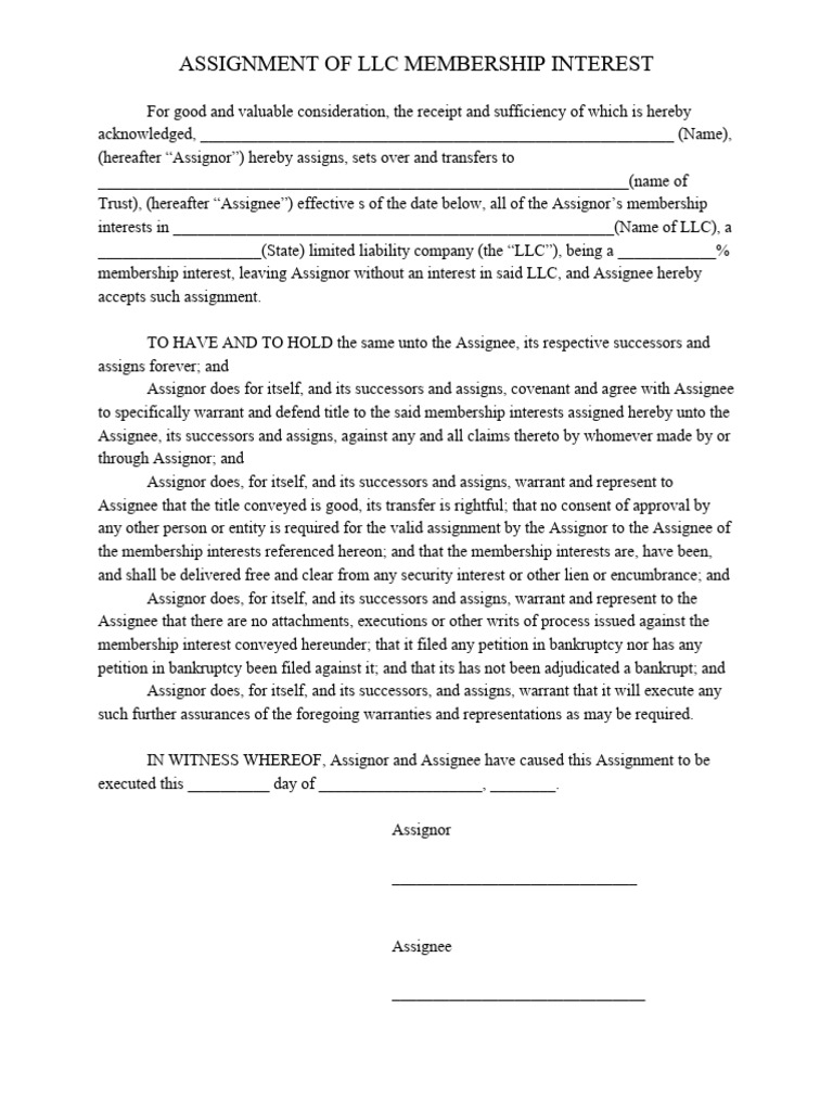 LLC Membership Interest Assignment Form | PDF | Assignment (Law ...
