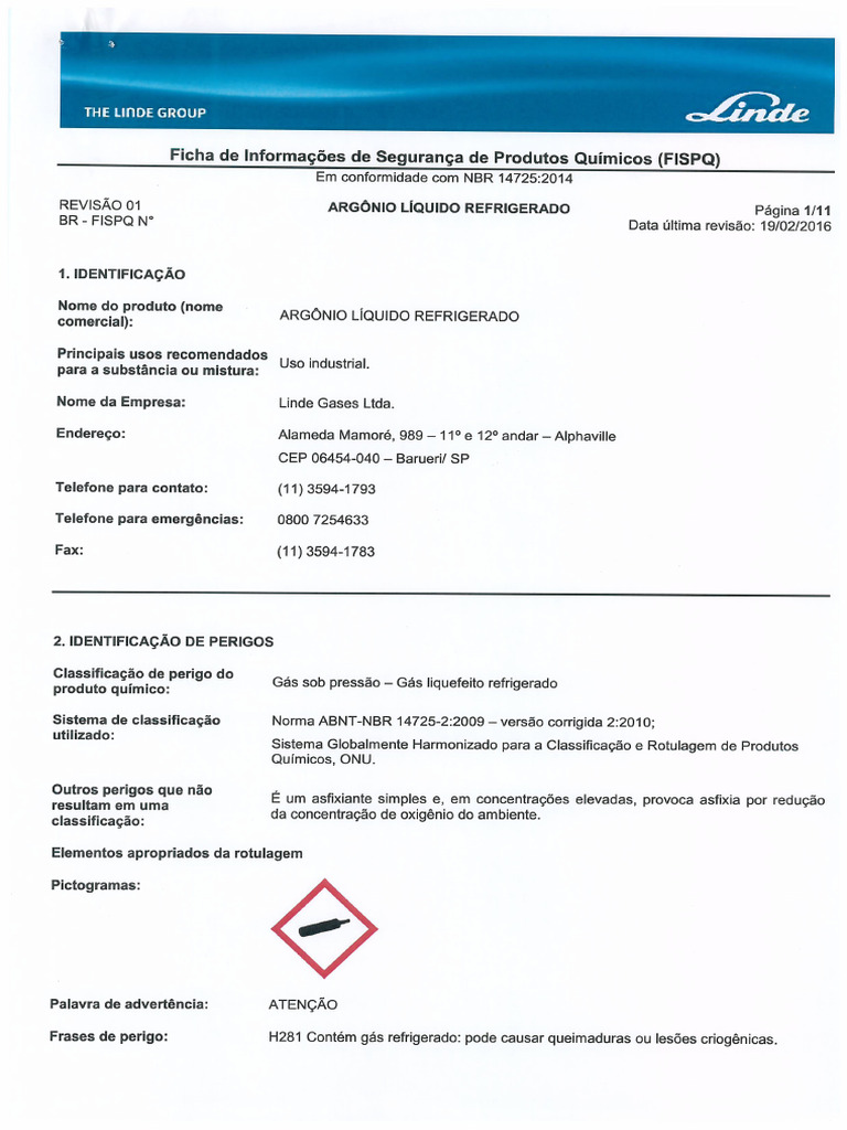 Argônio Líquido Refrigerado - Linde Gases | PDF