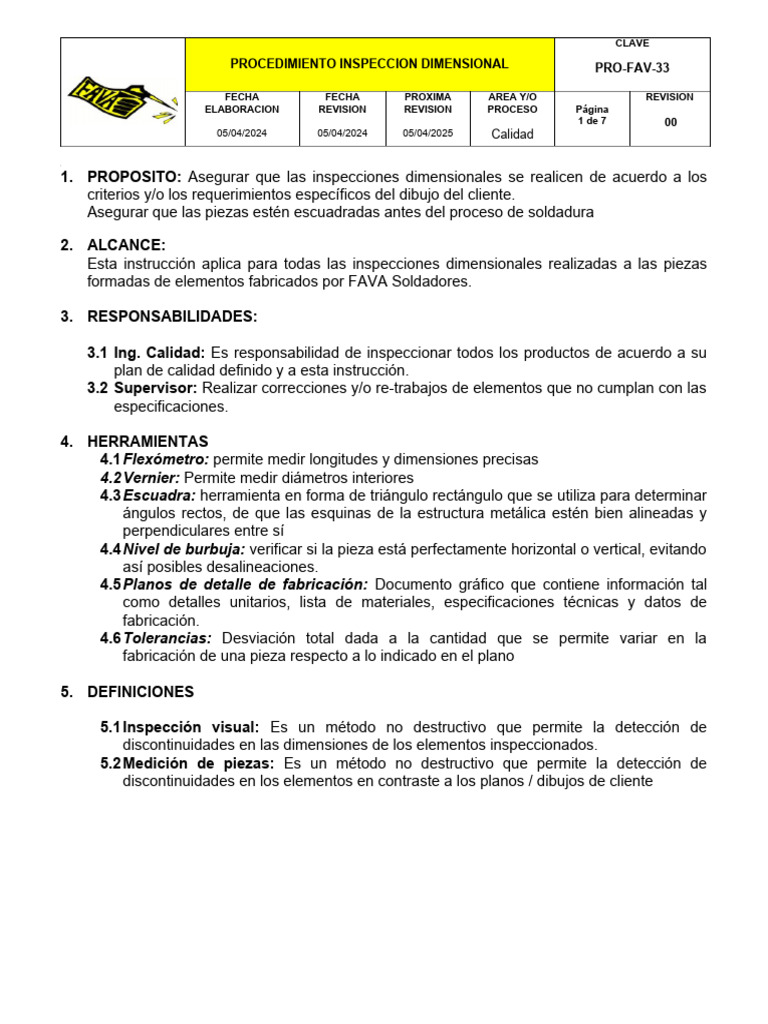 Procedimiento de Inspeccion Dimensional | PDF | Medición | Soldadura