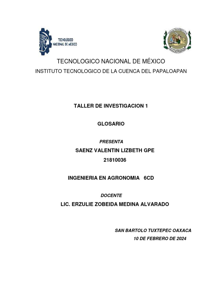 Act 1 Glosario Saenz Valentin Lizbeth 21810036 | PDF | Investigación ...