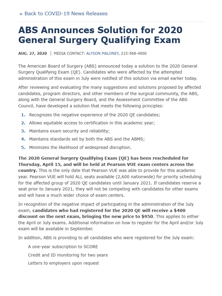 2020 General Surgery Exam Update | PDF | Social Programs | Medicine