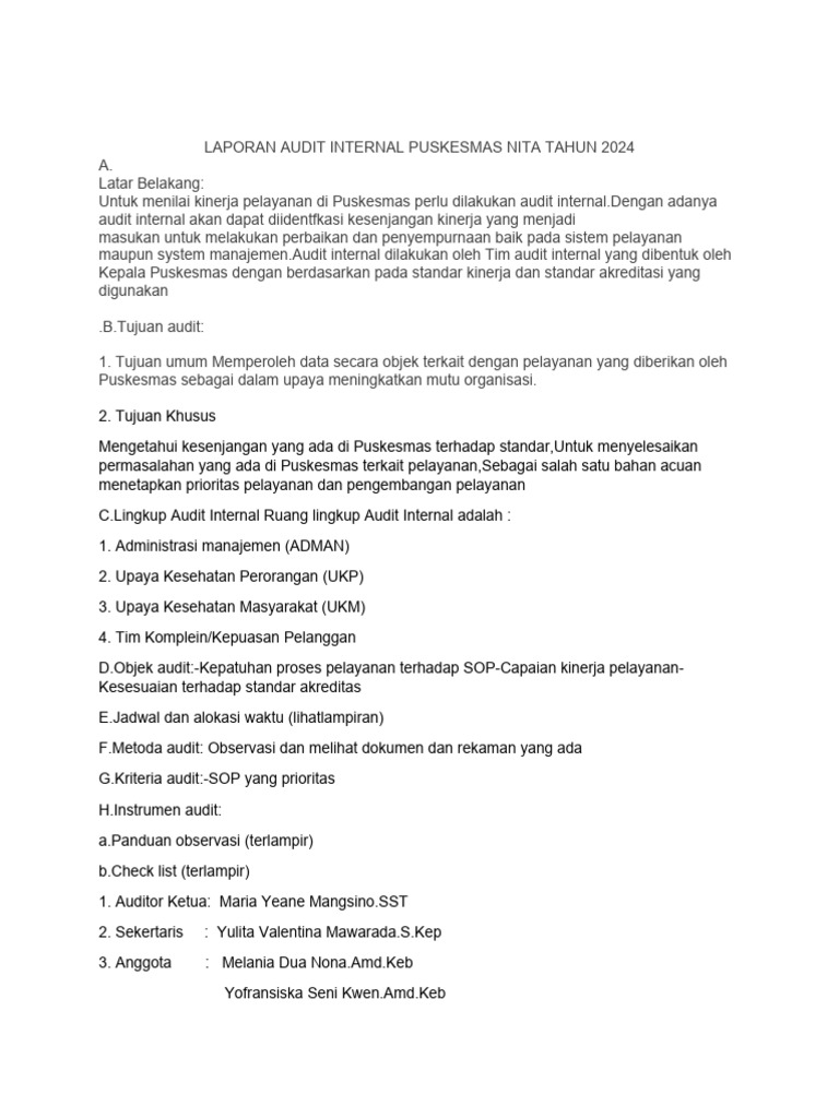 Laporan Audit Internal | PDF | Karier & Perkembangan | Pengelolaan Keuangan & Uang