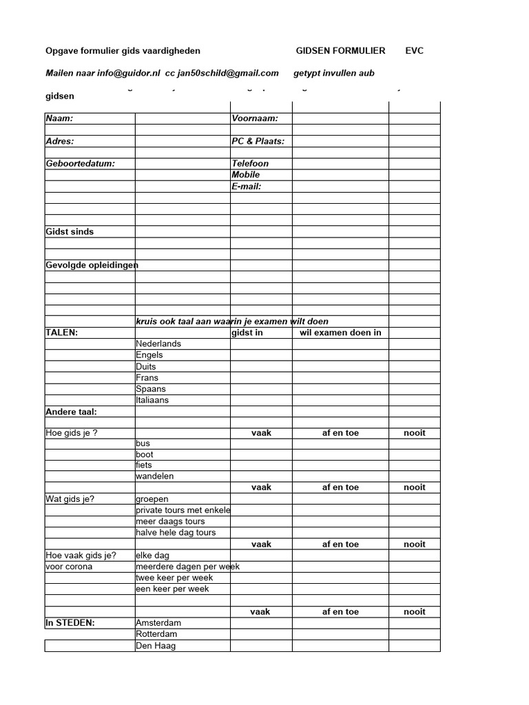 2B3 Gidsformulier EVC 2023 Sla Op Met Eigen Naam | PDF