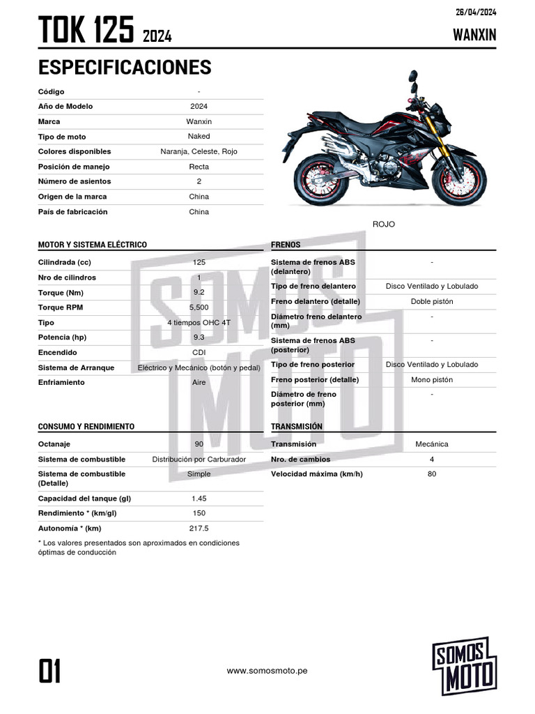 Tok 125 2024 - Wanxin - Rojo 26 04 2024 | PDF | Vehículo de motor | Coche
