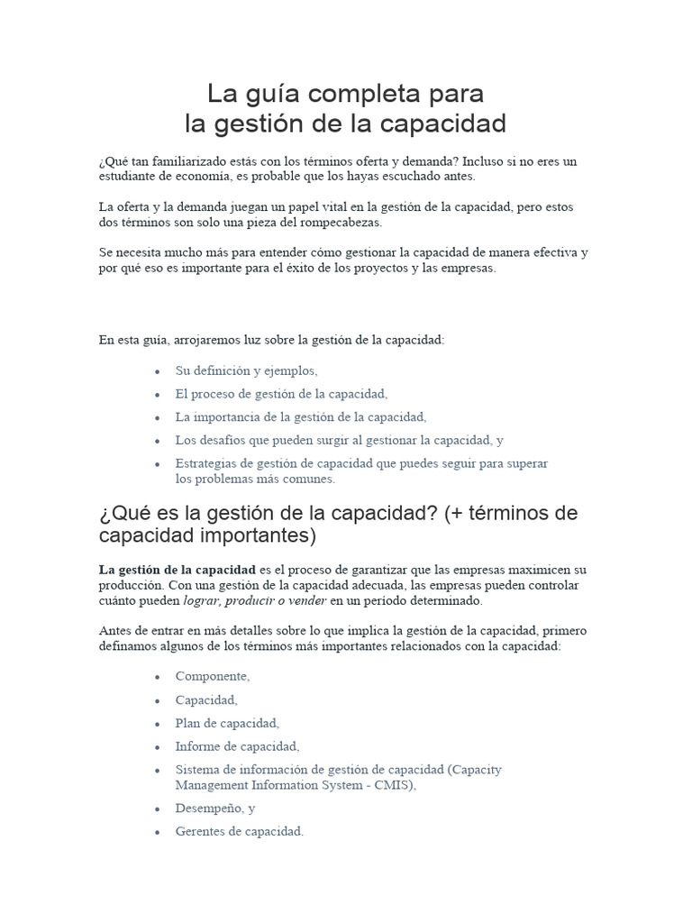 La Guía Completa para La Gestion de La Capacidad | PDF | Calidad (comercial) | Business