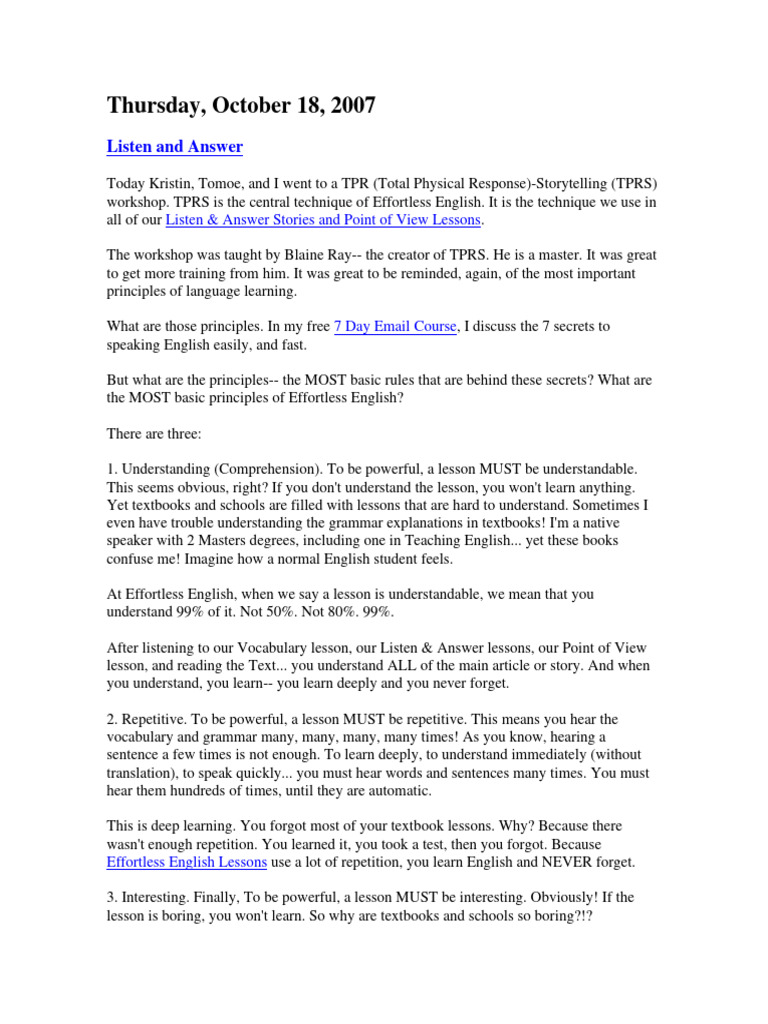Effortless Listen and Answer Techinique TPRS | PDF | Cognitive Science ...