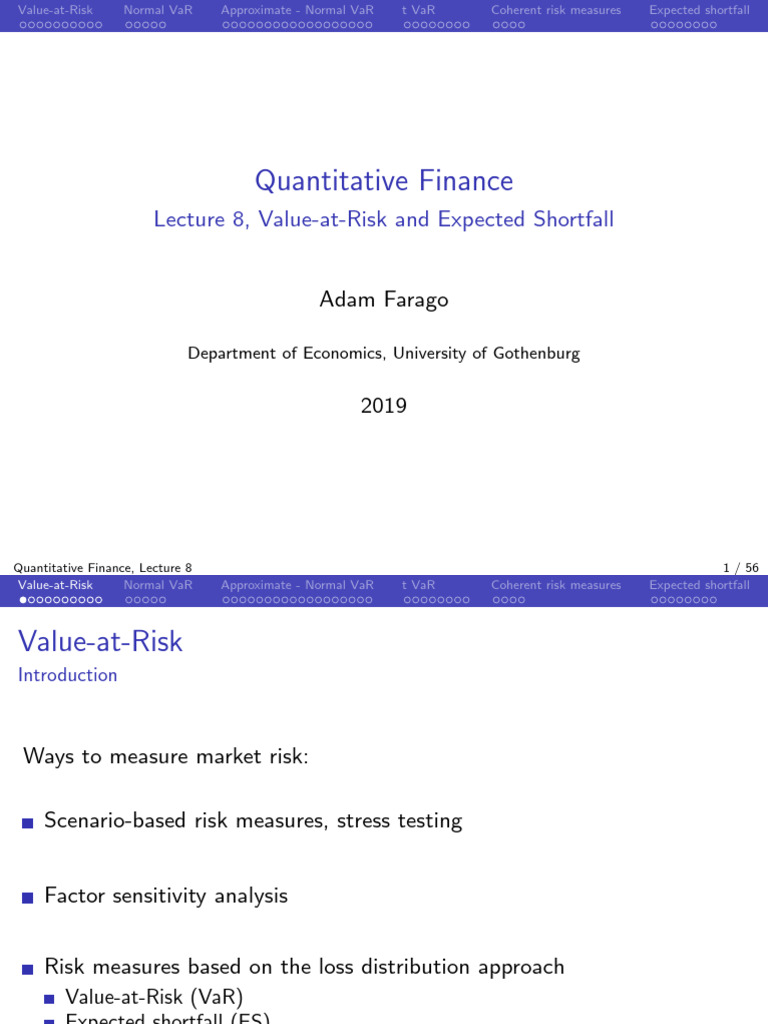 Value-at-Risk and Expected Shortfall | PDF | Value At Risk | Option ...