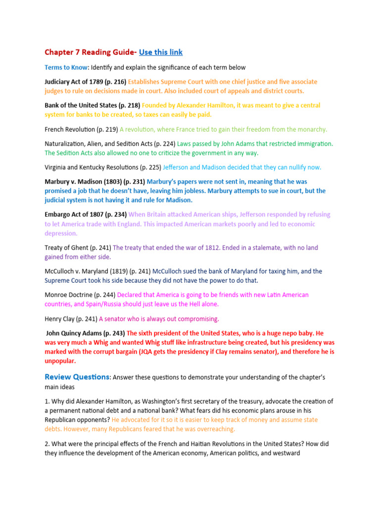 Chapter 7 Reading Guide Pdf Federalist Party John Quincy Adams