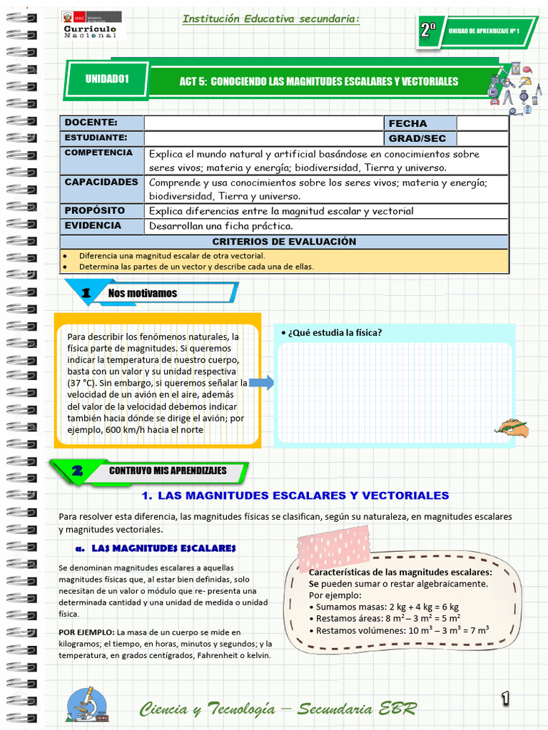 C5º Act 5 - Cyt-U1 | PDF | Vector Euclidiano | Escalar (Matemáticas)