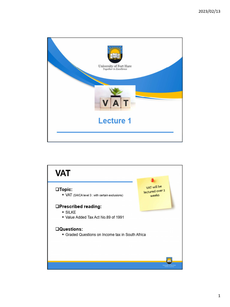 VAT Slides Lecture 1 | Download Free PDF | Value Added Tax | Taxes