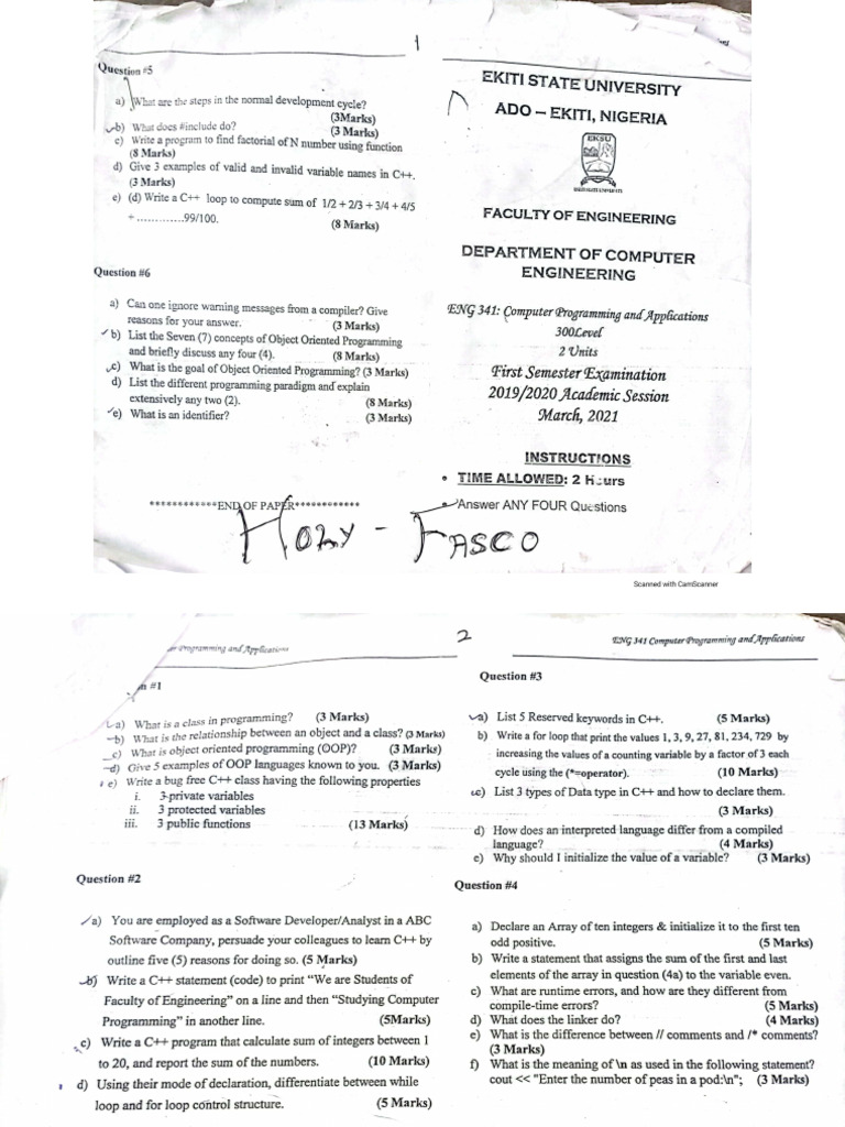 300lv Elect and Comp Past Question For 1st Semester | PDF