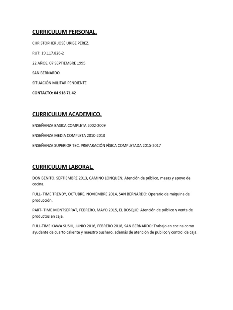 Currículum de Christopher Uribe | PDF