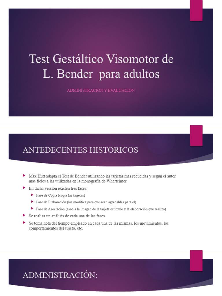 Test de Bender: Evaluación Visomotora Adultos | PDF