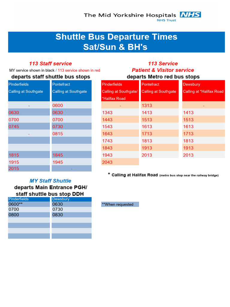 Shuttle Bus Saturday, Sunday and Bank Holiday Service 2 | PDF