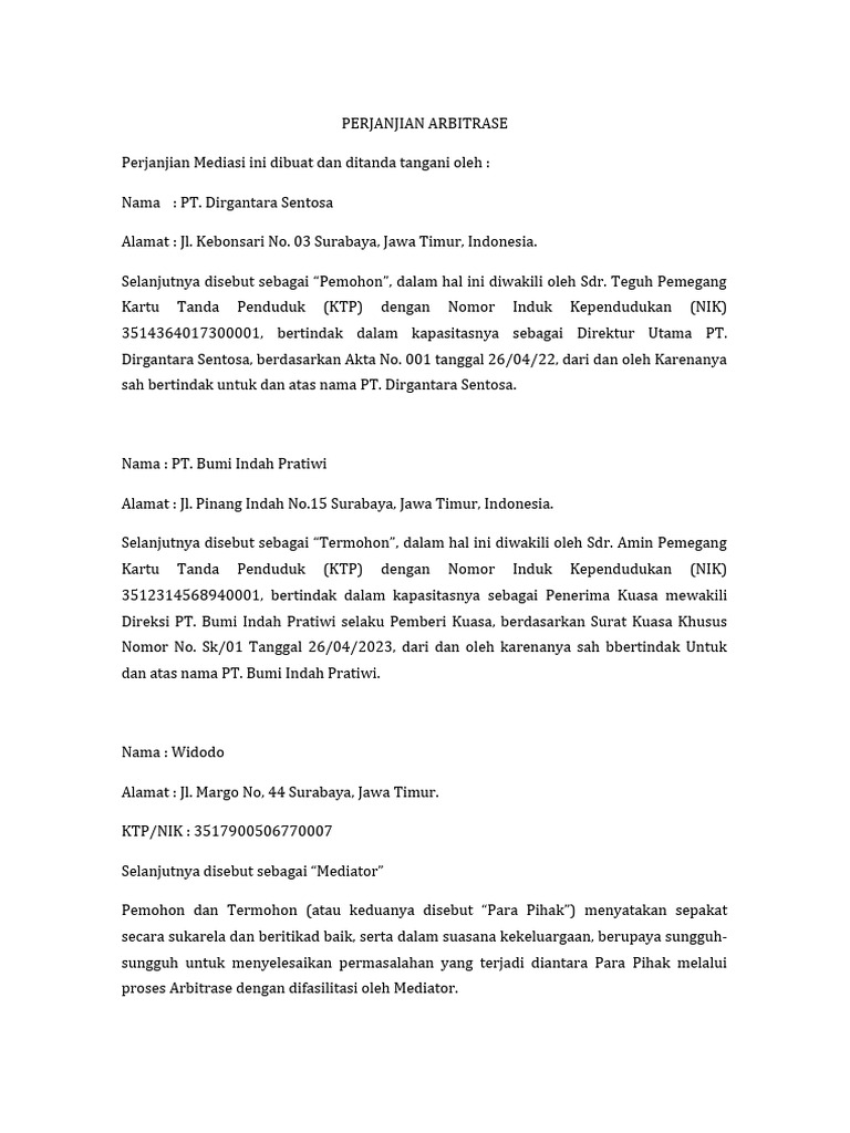 Perjanjian Arbitrase | PDF | Hukum