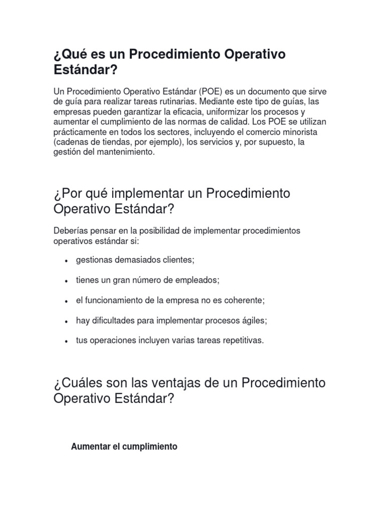 Qué es un Procedimiento Operativo Estándar | PDF | Organización ...