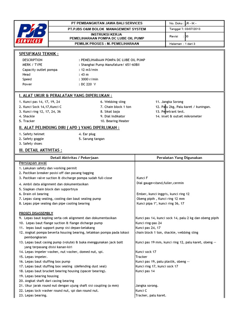 Instruksi Pemeliharaan Pompa | PDF
