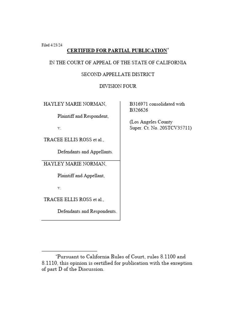 Norman v. Ross: Anti-SLAPP Appeal 2024 | PDF | Common Law | Justice