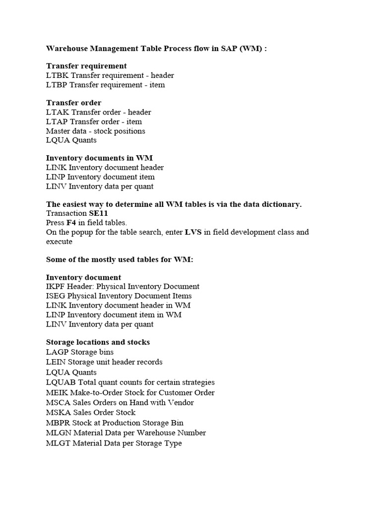 Warehouse Management Table Process Flow and TCODES | PDF | Warehouse ...