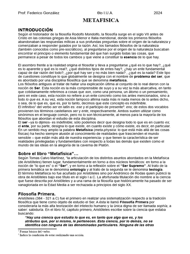 Metaf Sica 2024 | PDF | Metafísica | Teoría de sustancias
