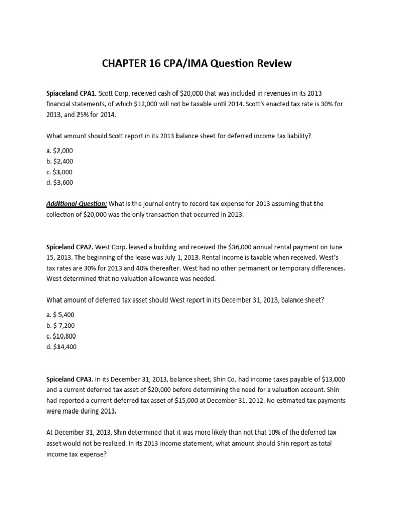 CPA Questions in Word CH 16-1 | PDF | Deferred Tax | Depreciation