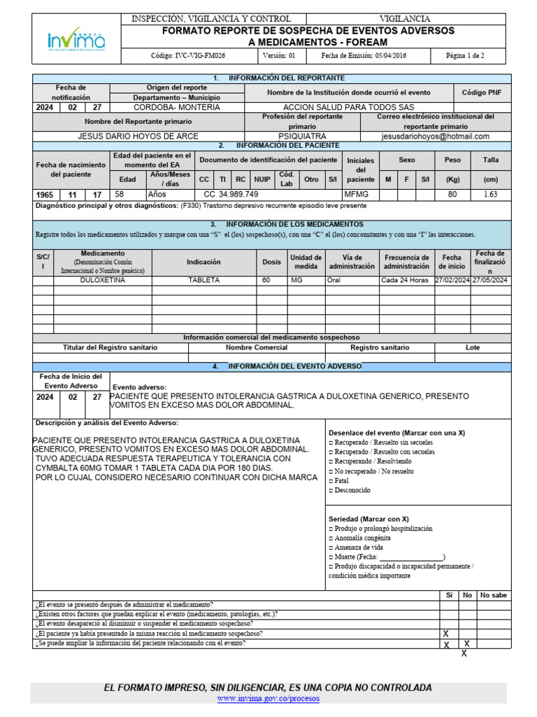 Formato Foream Editable | PDF | Medicamentos con receta | Cuidado de la ...