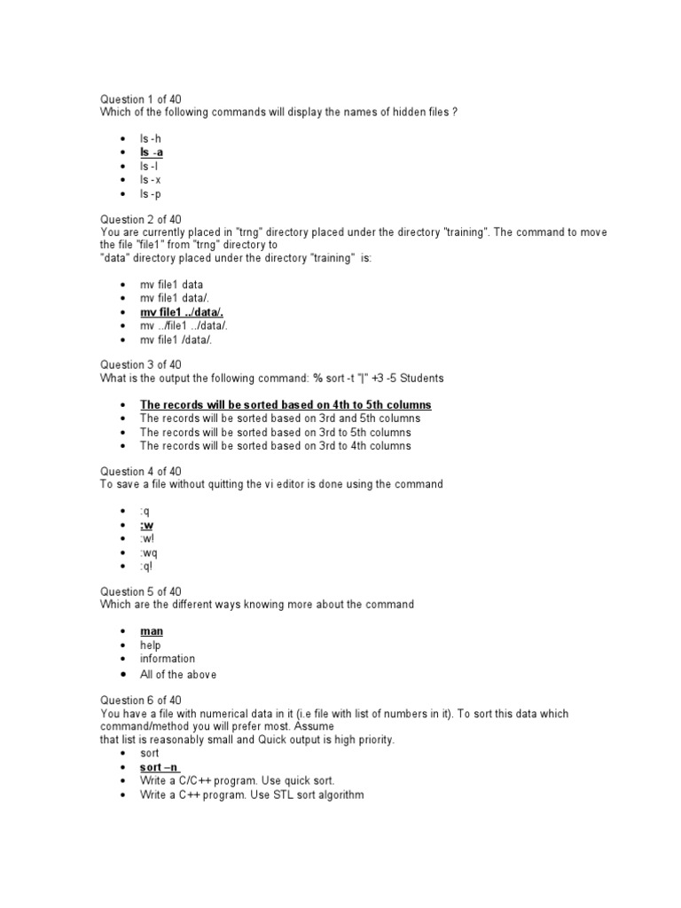 Unix Question Set Done | PDF | Filename | Directory (Computing)
