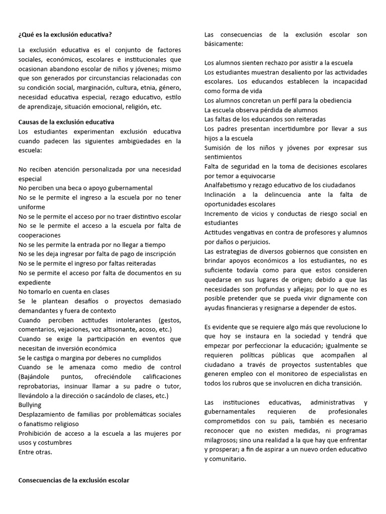 Qué Es La Exclusión Educativa | PDF | Exclusión social | Escuelas