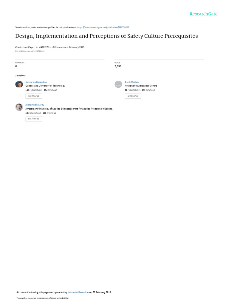 Design Implementation and Perceptions of Safety Culture Prerequisites ...
