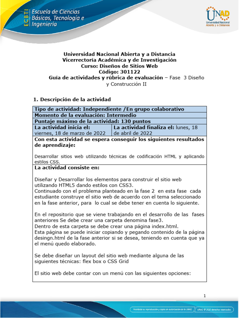 Guía de Actividades y Rúbrica de Evaluación - Unidad 2 - Fase 3 - Diseño y Construcción II | PDF ...