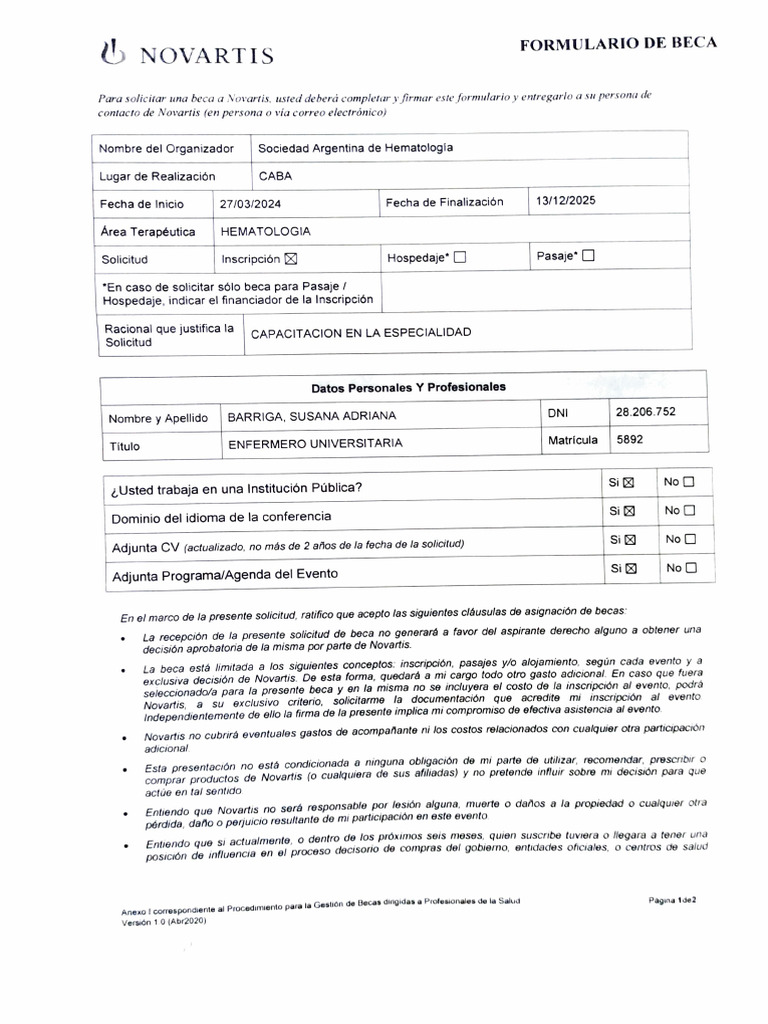 Solicitud de Beca Novartis 2024 | PDF