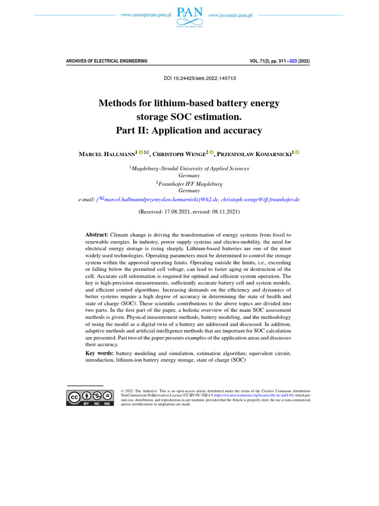 Methods For Lithium-Based Battery Energy Storage SOC Estimation. Part II - Application and ...
