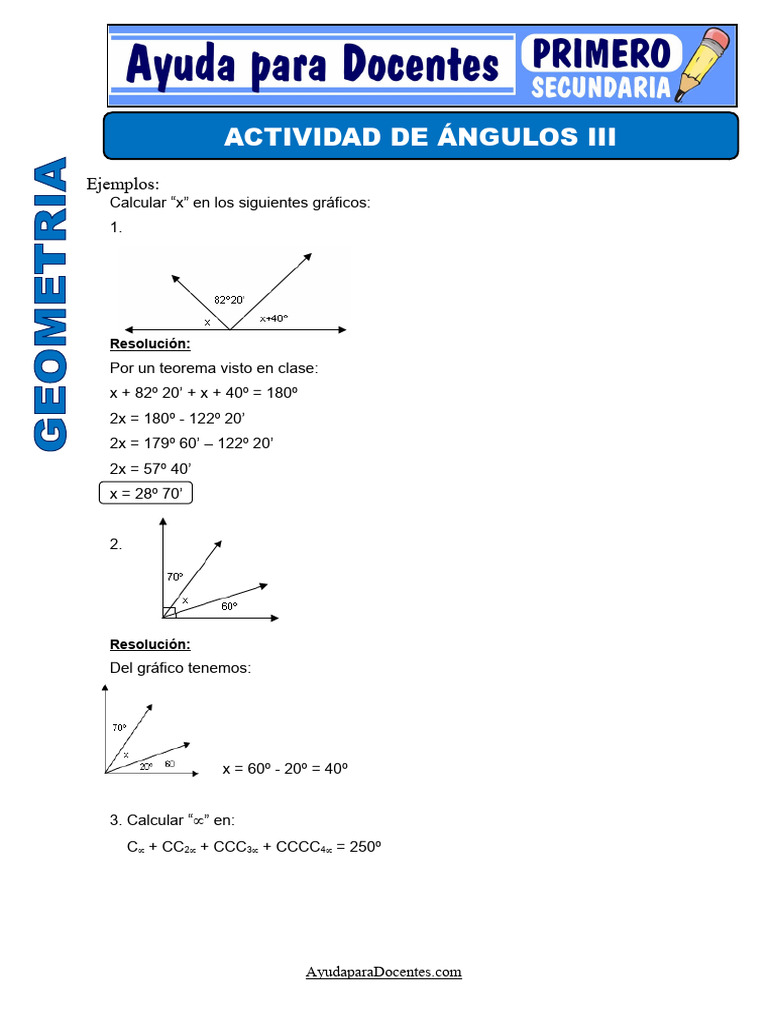 Actividad-de-Angulos-III-Para-Primero-de-Secundaria | PDF | Geometría Elemental | Geometría ...