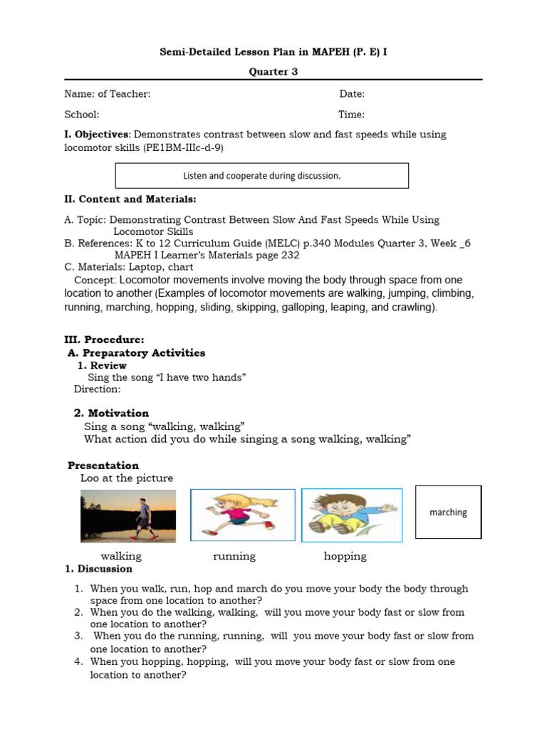 MAPEH PE Lesson Plan Q3 Week 4 | PDF | Human Communication | Education Theory