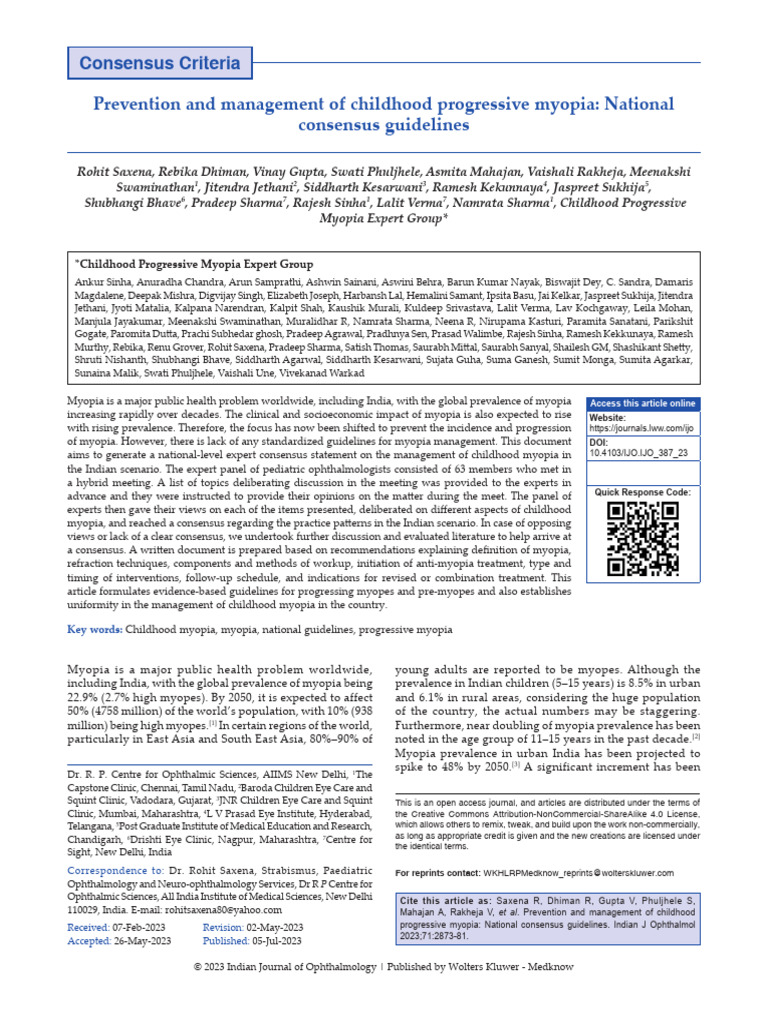 Prevention and management of childhood progressive myopia | PDF | Myopia | Contact Lens