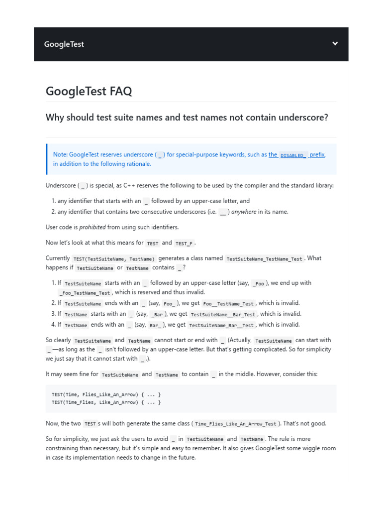 GoogleTest FAQ - GoogleTest | PDF | C++ | Method (Computer Programming)